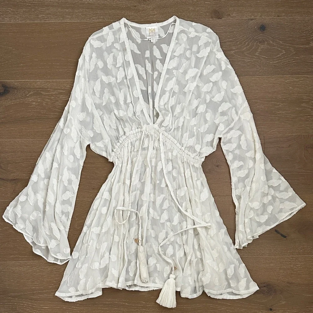 Milly | Swim | Milly White Sheer Floral Swim Coverup With Tassel Tie ...
